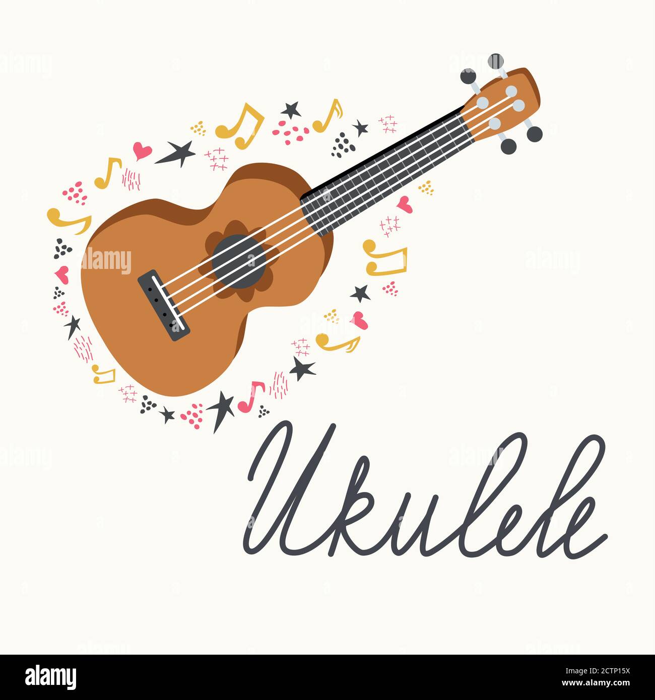Cartoon ukulele with lettering text for summer, music poster template ...