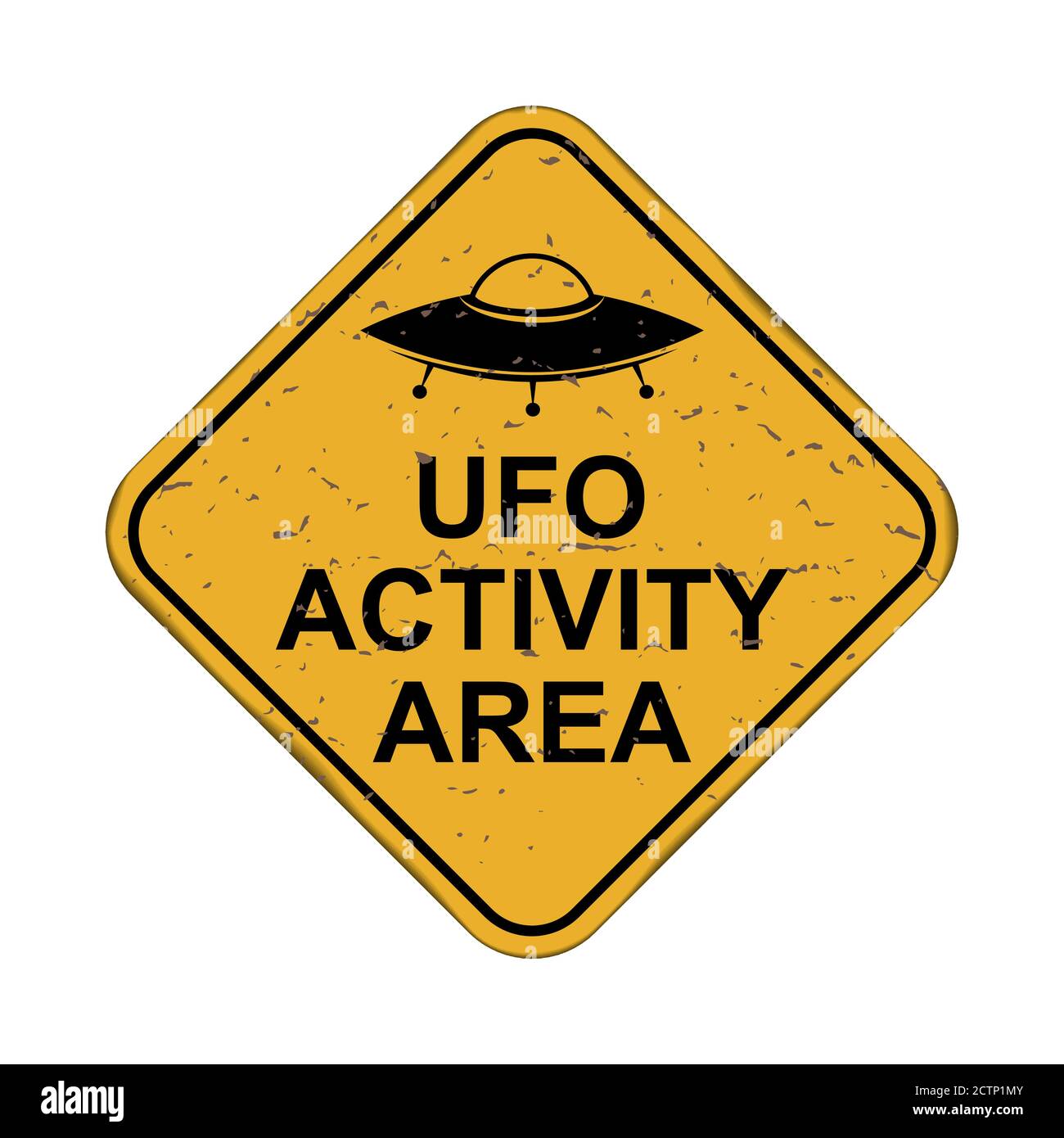 UFO activity area. Old rusty metal sign on white background, vector ...