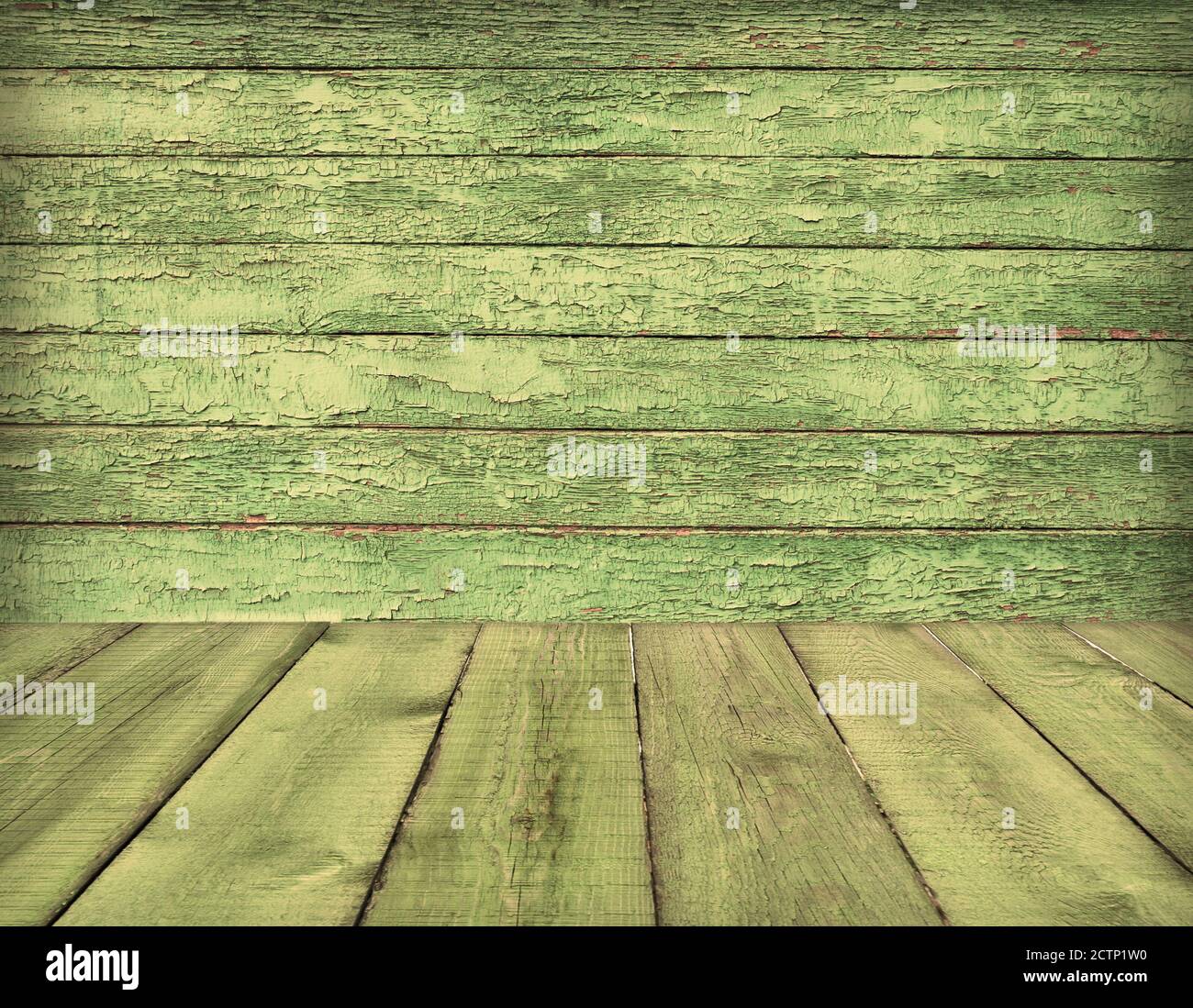 Old wooden room interior, green empty background with space for your ...