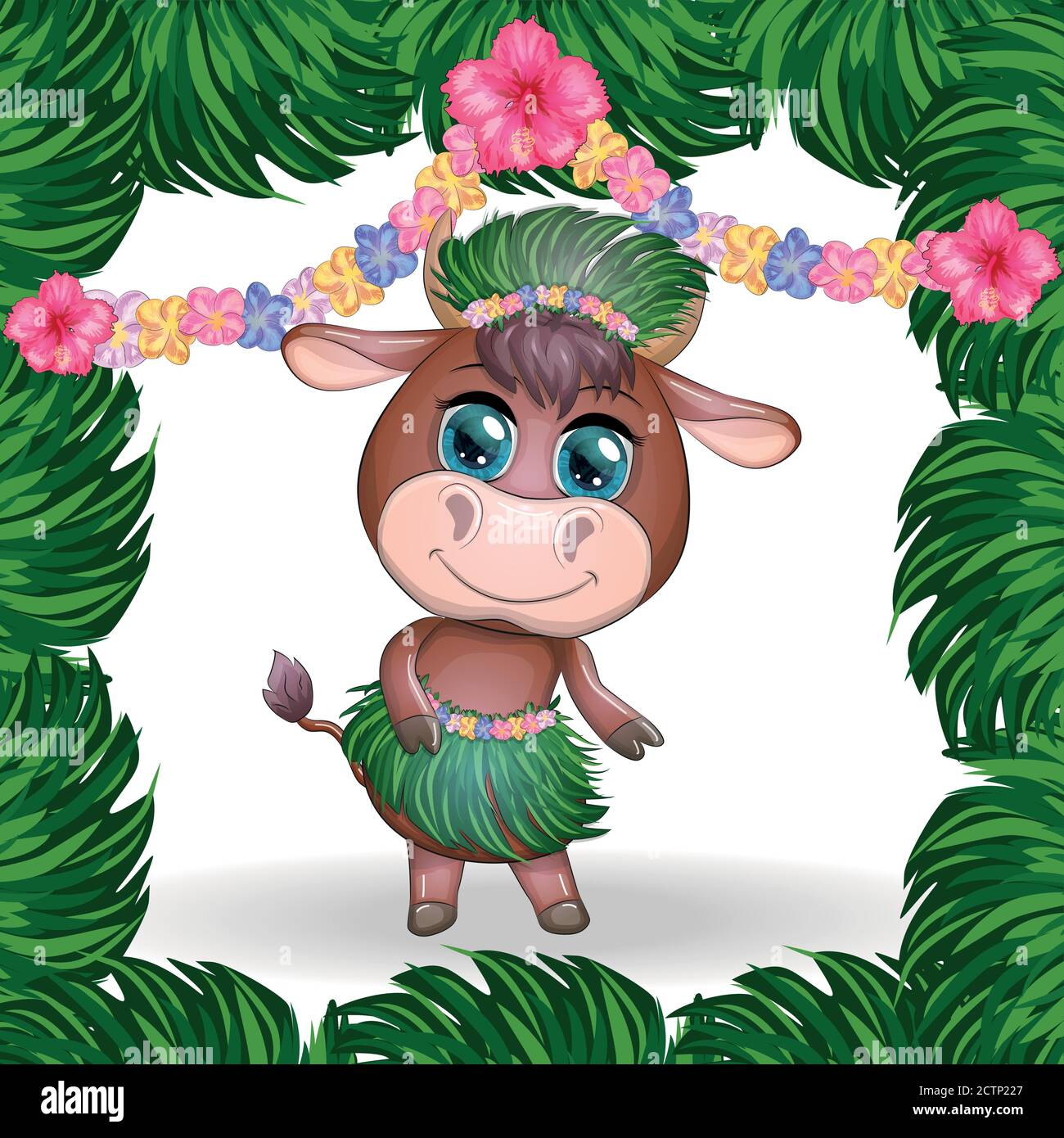 Cute bull character on white background. Cheerful ox dancing. 2021 ...