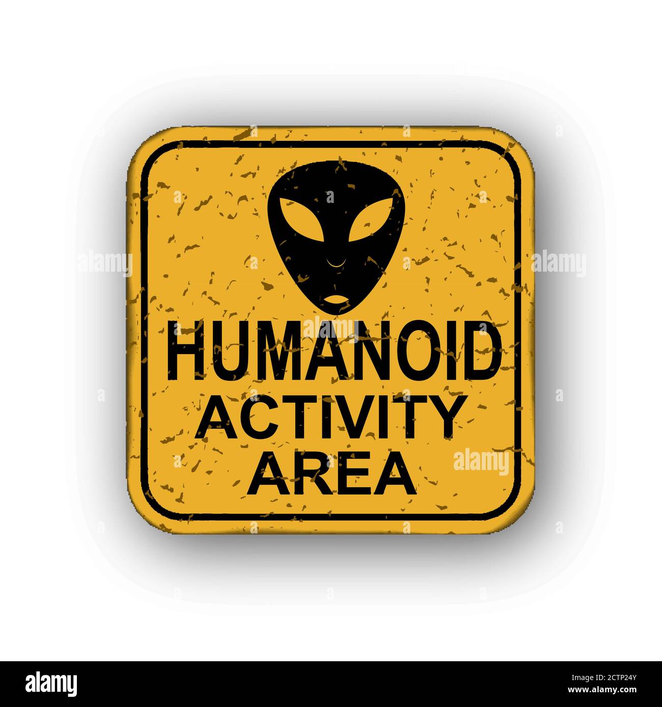 Humanoid activity area. An old worn sign with an inscription and a ...