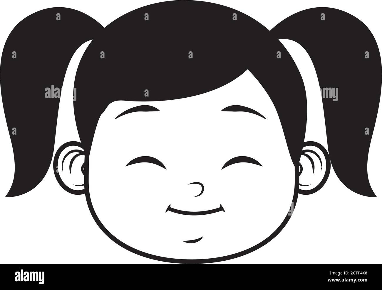cute little girl student head character line style icon vector ...