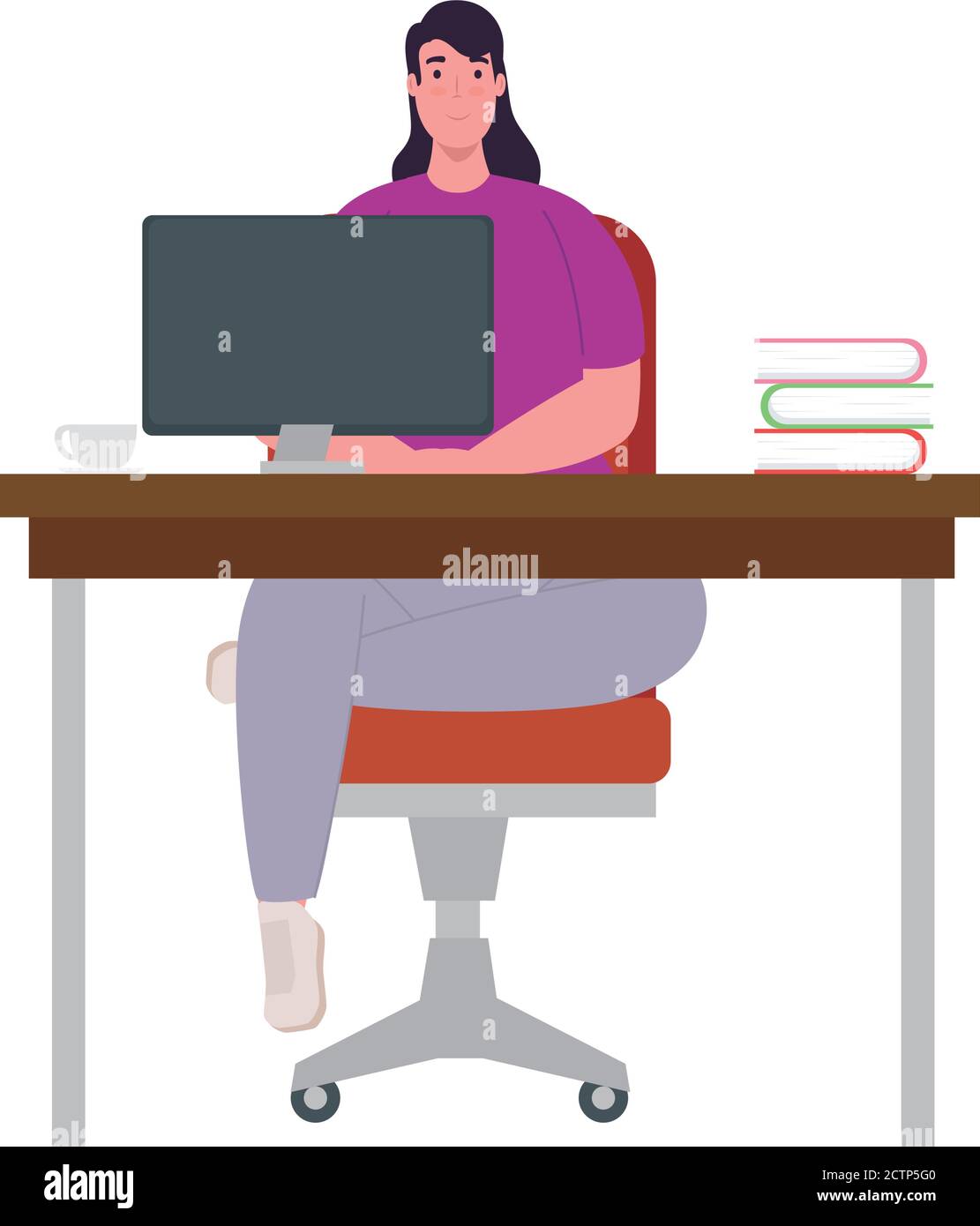 Man cartoon with computer working at desk vector design Stock Vector ...