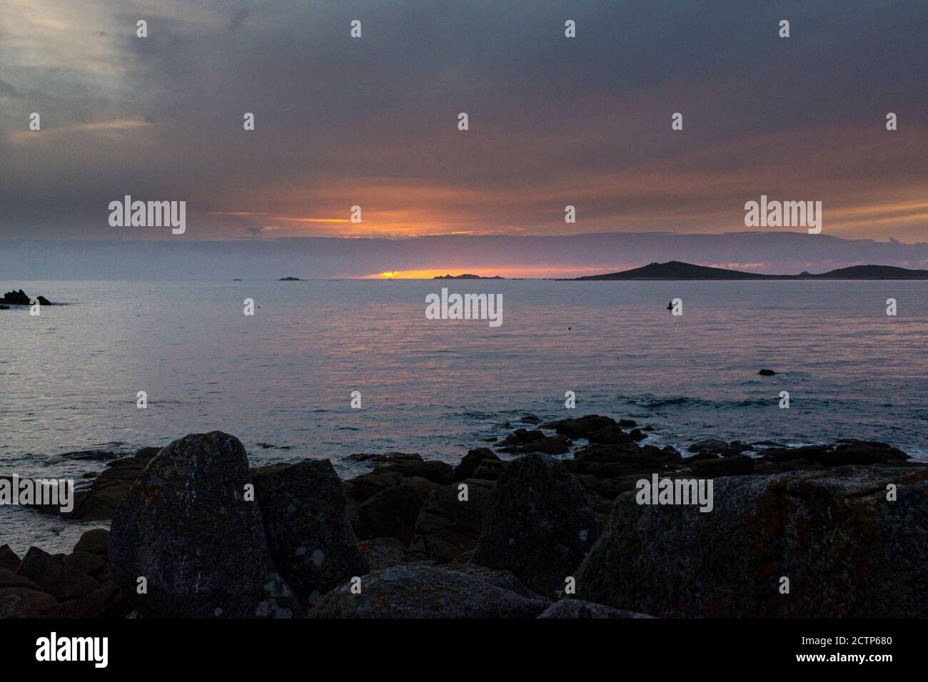 Samson in the Isles of Scilly at sunset seen from Rat Island on St Mary ...