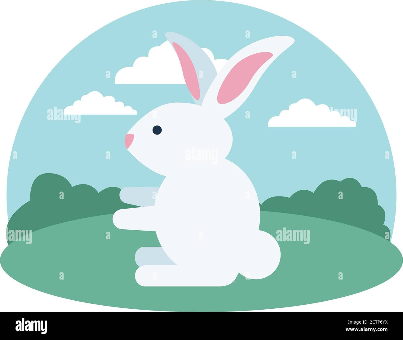 cute rabbit seated in the field scene vector illustration design Stock ...