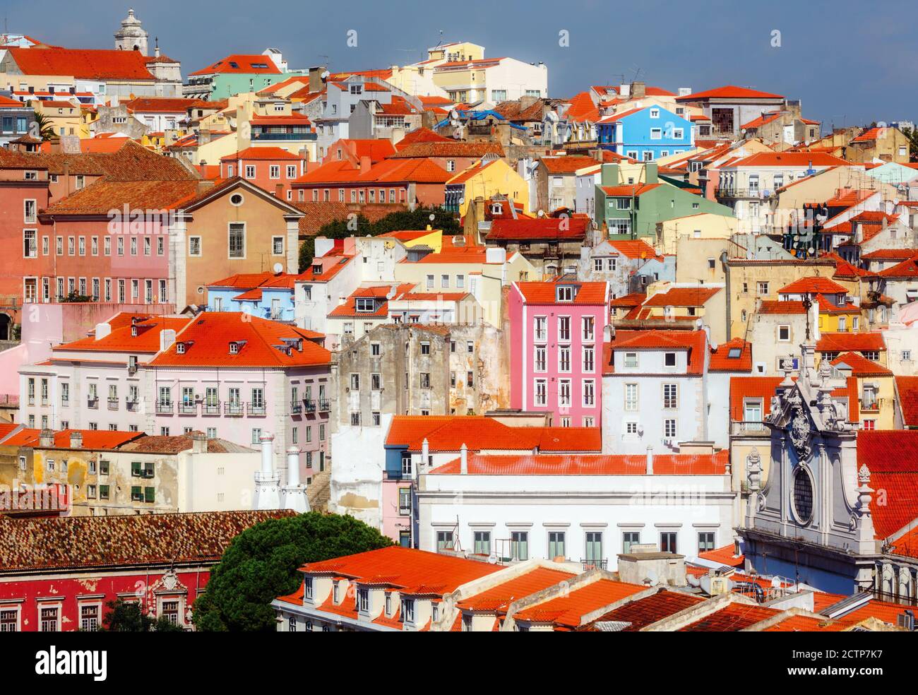 Lisbon, Portugal. Typical multi-coloured buildings in an old quarter of ...