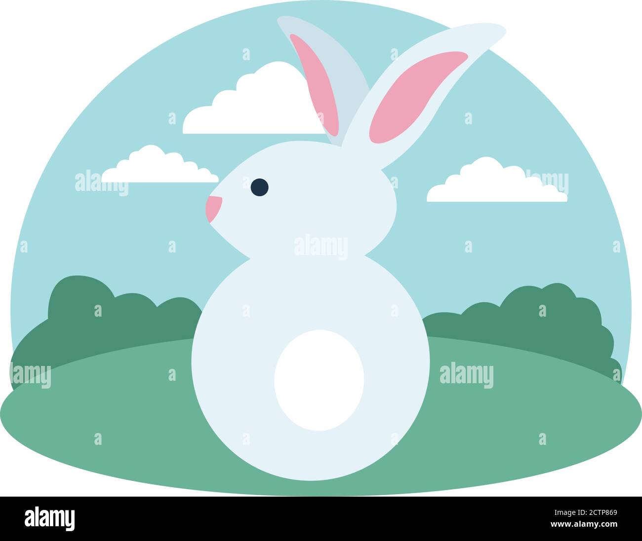 cute rabbit seated back in the field scene vector illustration design ...