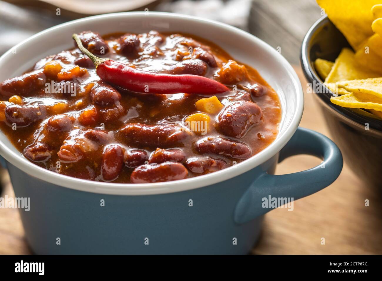 Chili con carne. Mexican food with beans in pot Stock Photo - Alamy