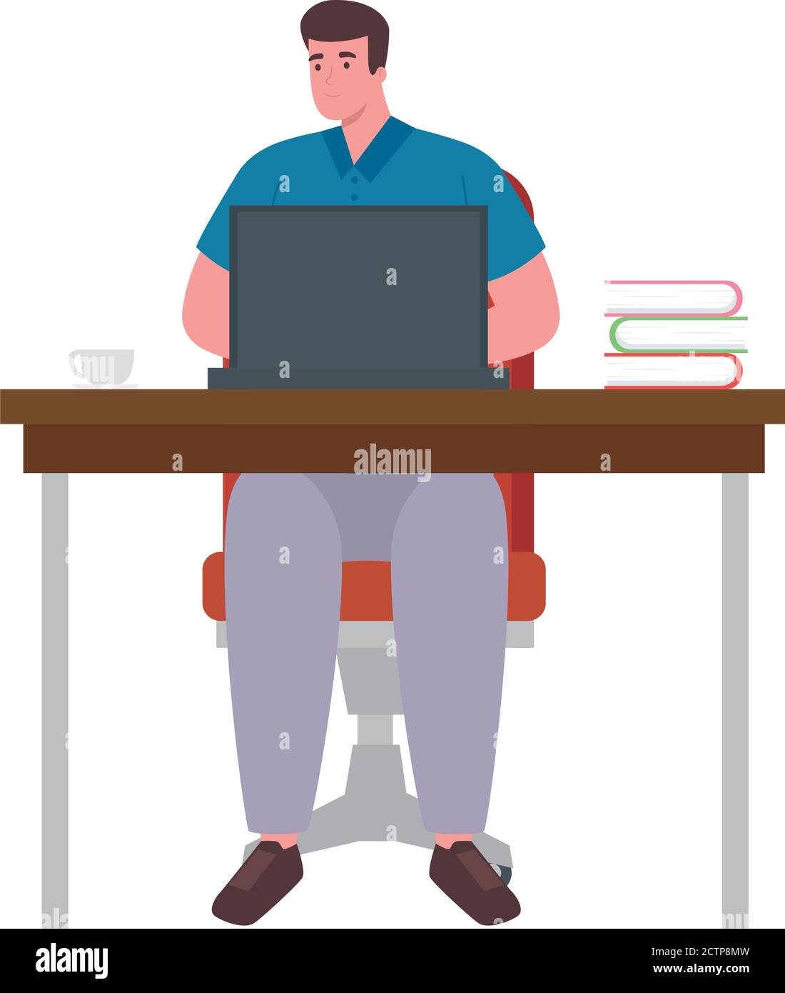 Man cartoon with laptop working at desk vector design Stock Vector ...