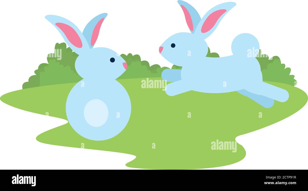 cute rabbits couple in the camp scene vector illustration design Stock ...