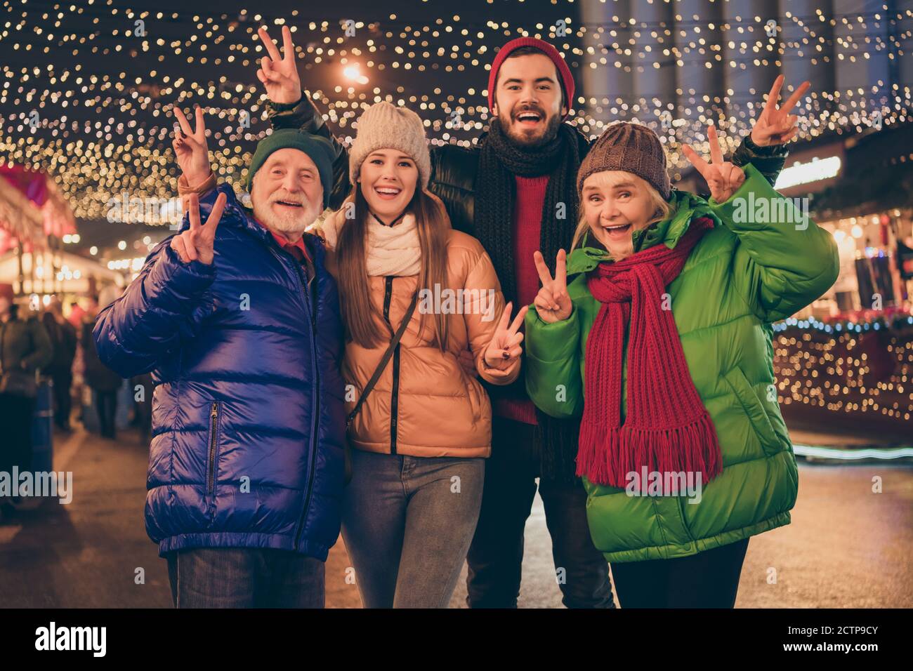 Hello christmas father. Photo of full big family four members x-mas ...