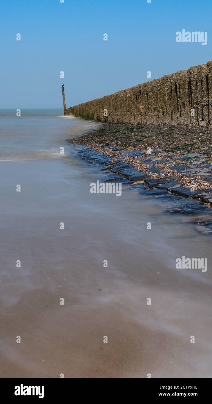 Dutch North Sea beach with a breakwater and soft sea over the sand ...