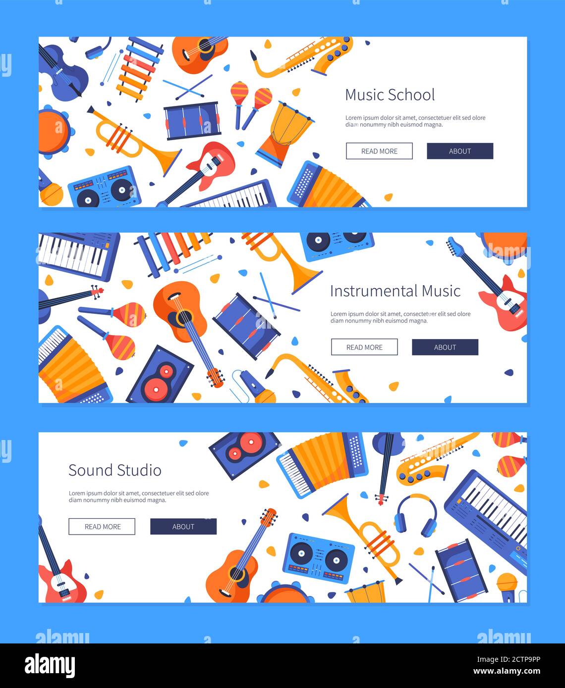 Sound studio - set of colorful flat design style banners Stock Vector ...