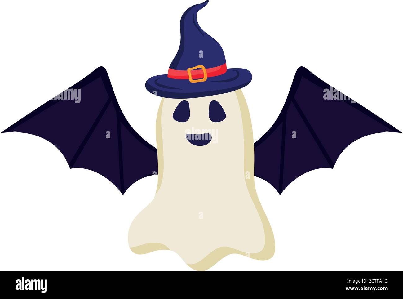 halloween ghost cartoon with witch hat and bat wings vector design ...