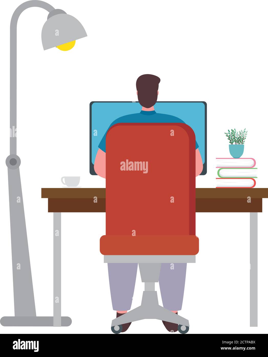 Man cartoon with computer working at desk vector design Stock Vector ...