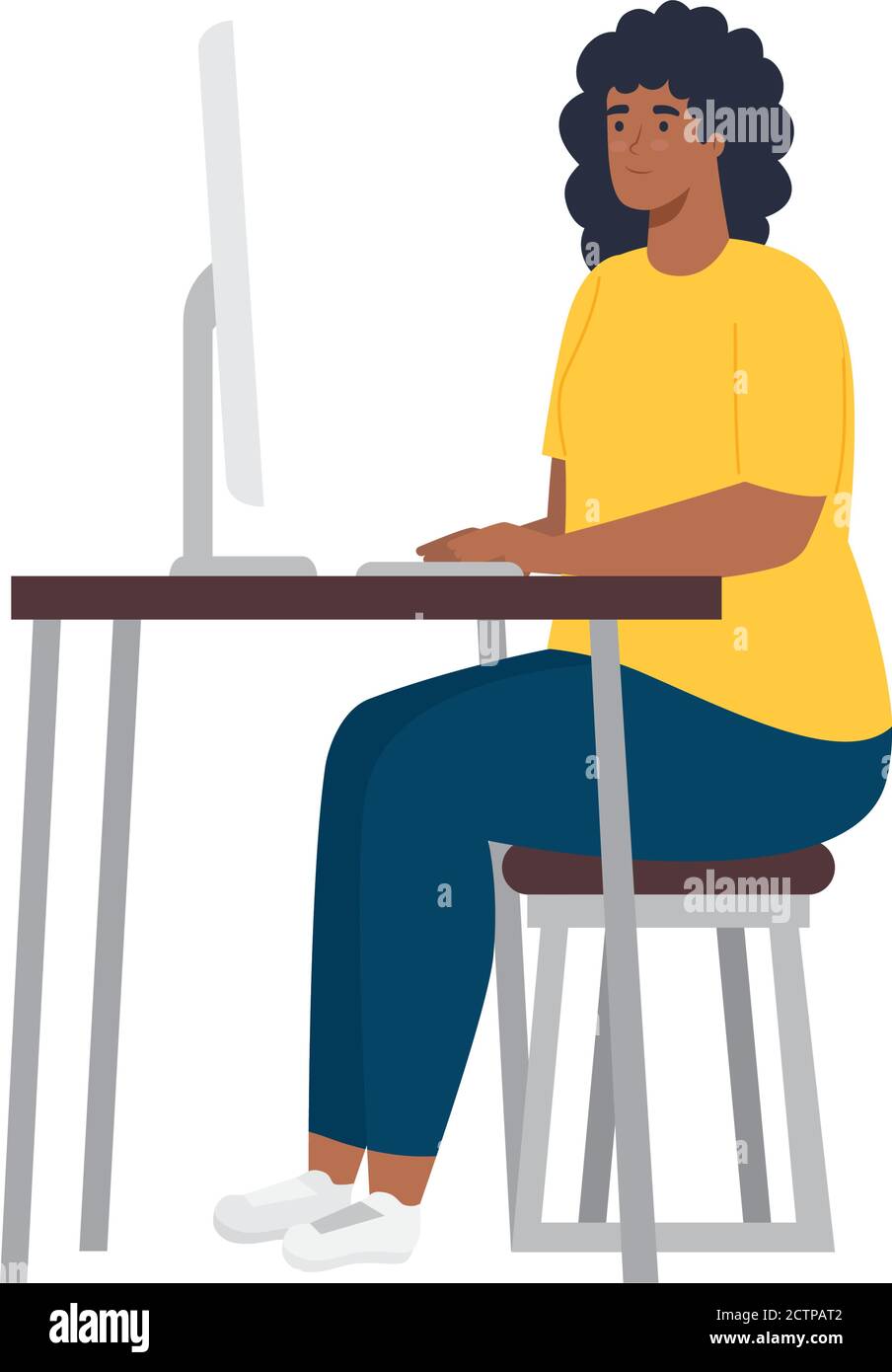Woman cartoon with computer working at desk vector design Stock Vector ...