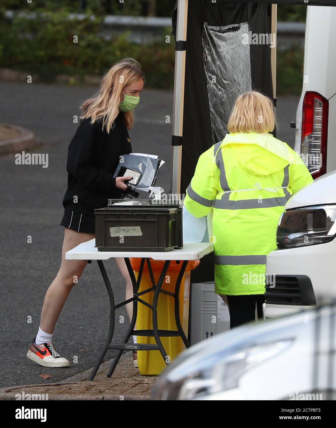Glasgow University students queue for testing at a pop up test centre ...
