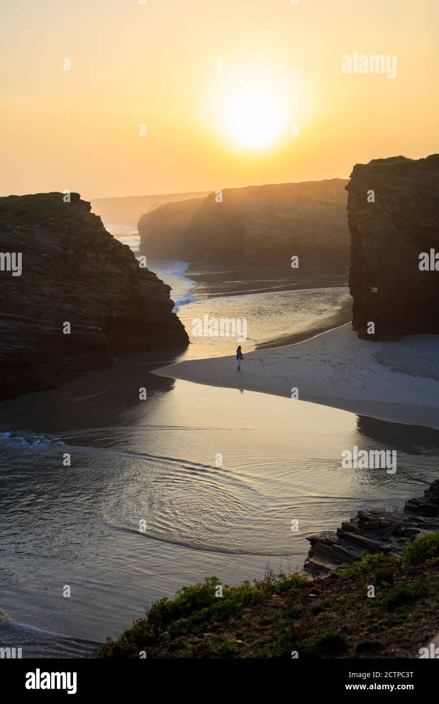 Sunrise on the beach As Catedrais. Cathedrals beach. Lugo. Galicia ...