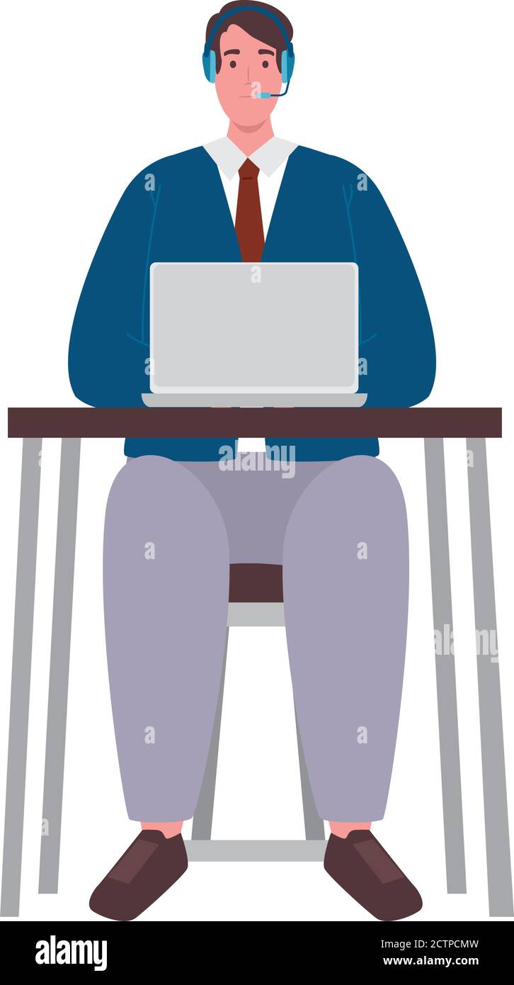 Man cartoon with laptop working at desk vector design Stock Vector ...