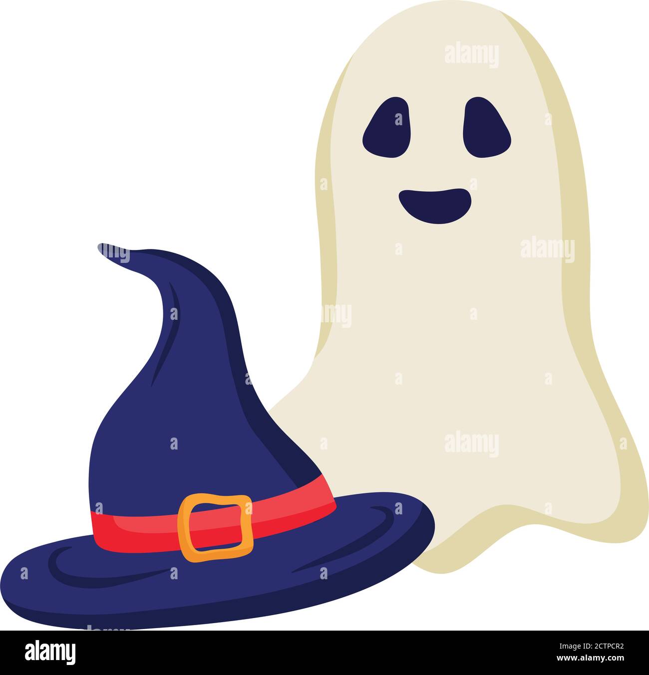 halloween ghost cartoon with witch hat vector design Stock Vector Image ...