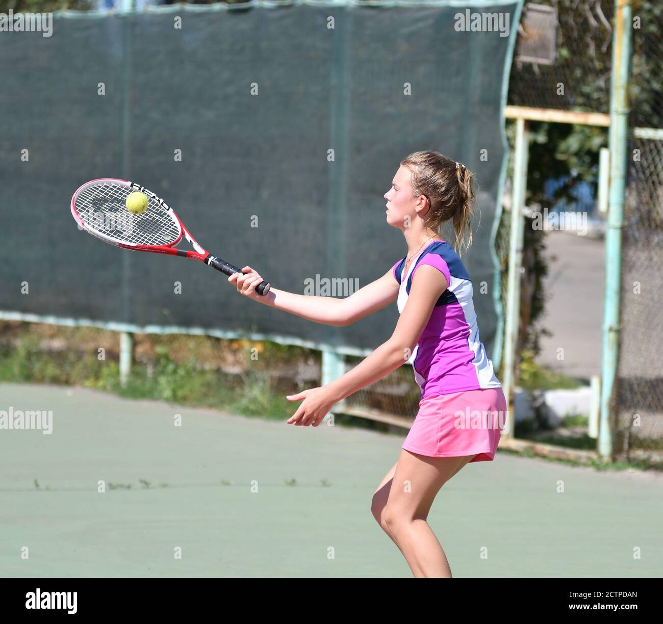 Orenburg, Russia - August 15, 2017 year: girl playing tennis on the ...