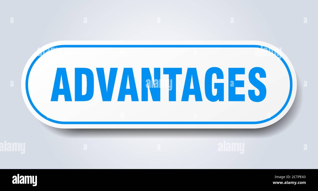 advantages sign. rounded isolated sticker. white button Stock Vector ...