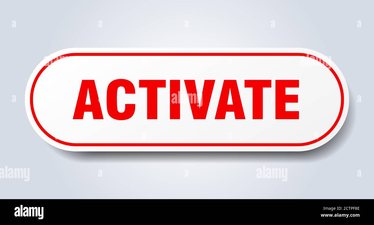 activate sign. rounded isolated sticker. white button Stock Vector ...