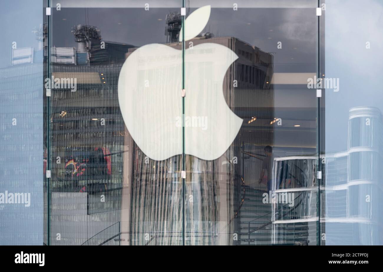 American multinational technology company Apple store and logo seen in ...