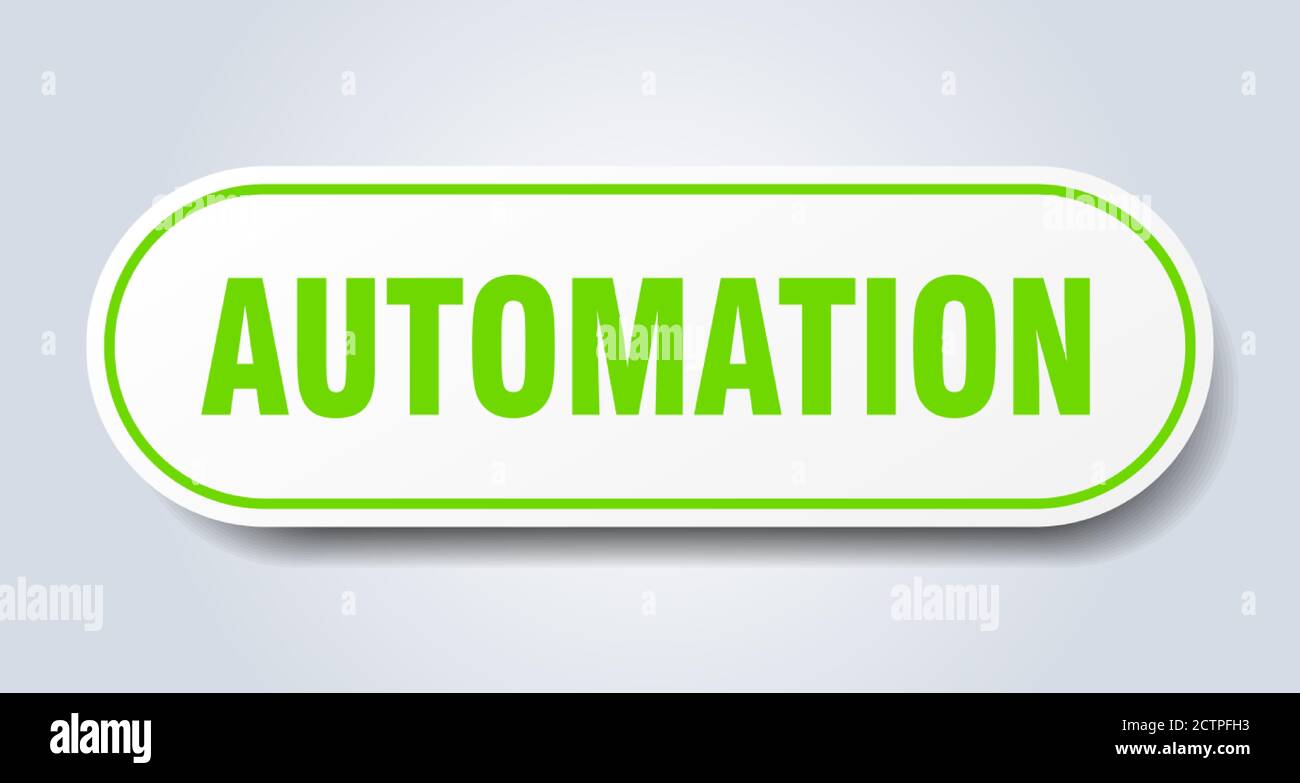 automation sign. rounded isolated sticker. white button Stock Vector ...