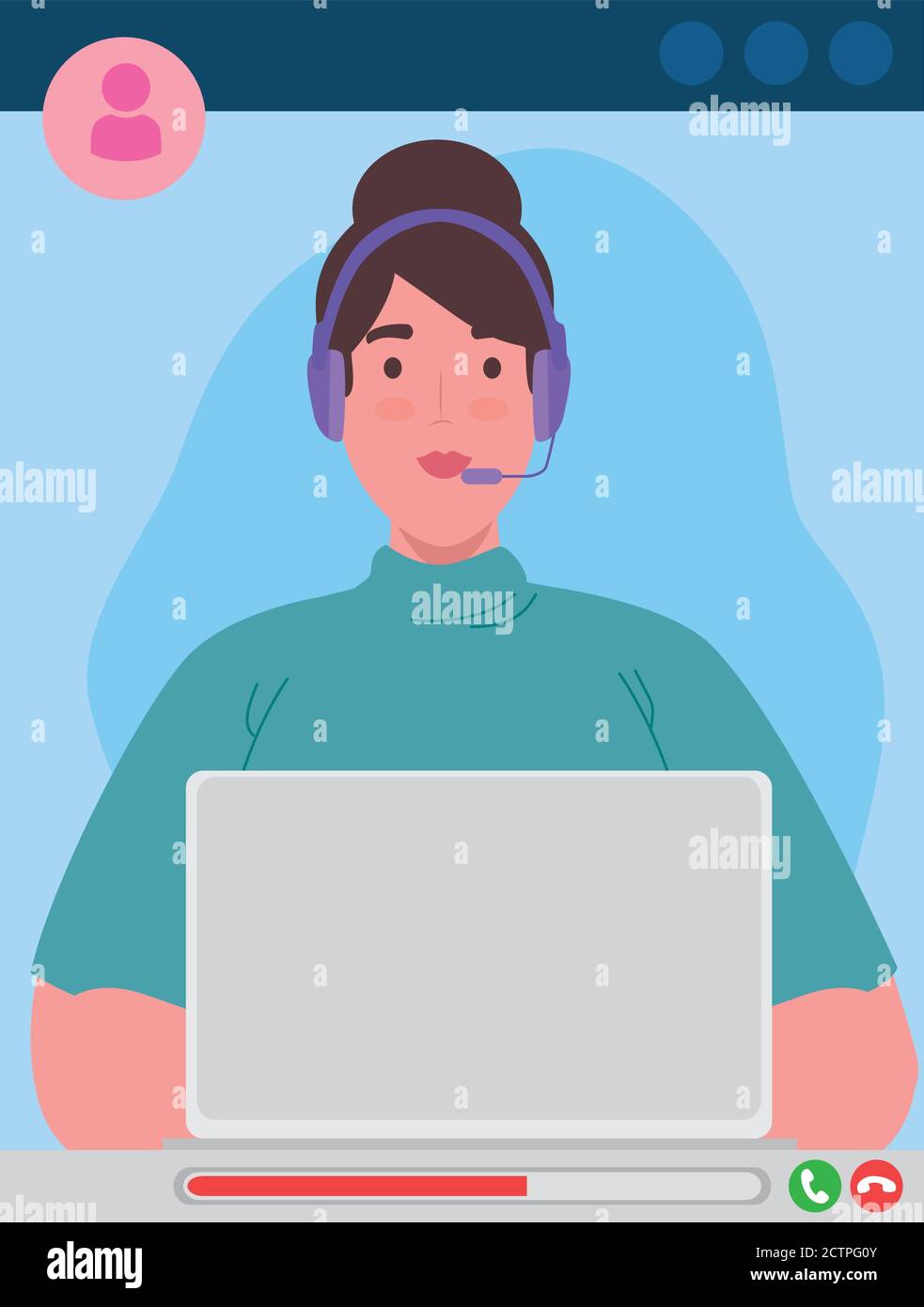 Woman with laptop and headphone in video chat screenshot vector design ...