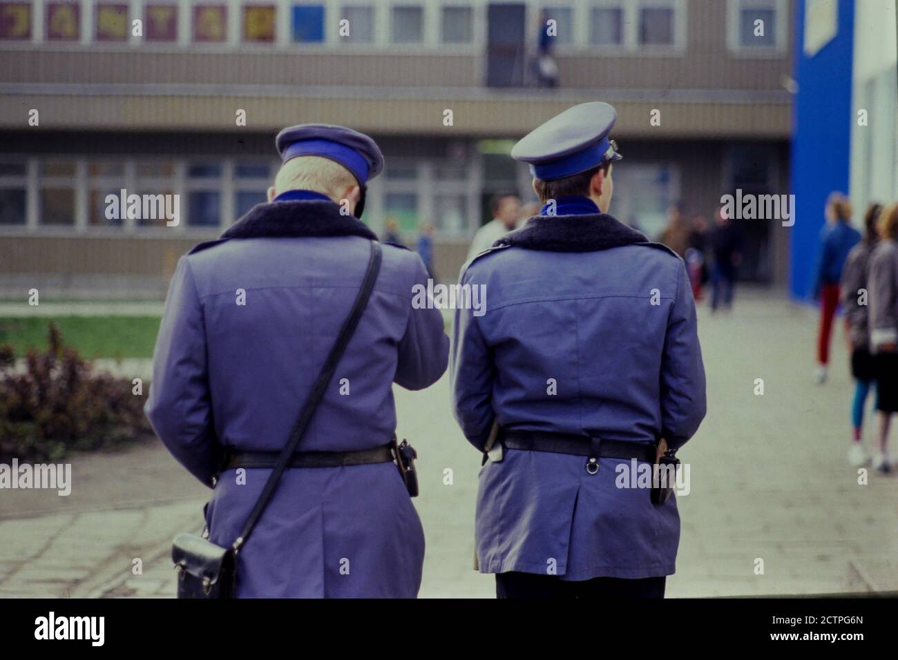 Polish milicians patrolling a street, Torun, Poland, 1990 Stock Photo ...
