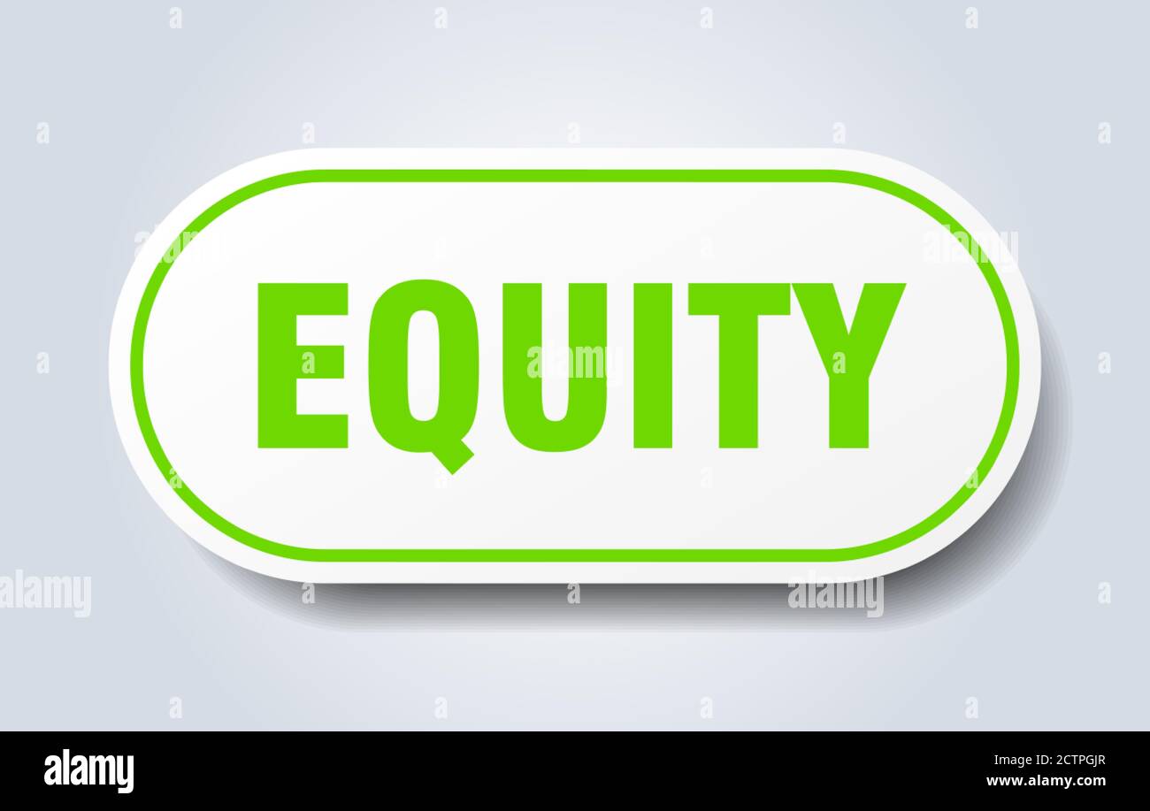 equity sign. rounded isolated sticker. white button Stock Vector Image ...