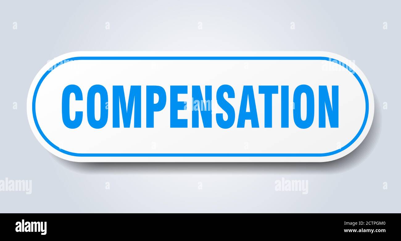 compensation sign. rounded isolated sticker. white button Stock Vector ...