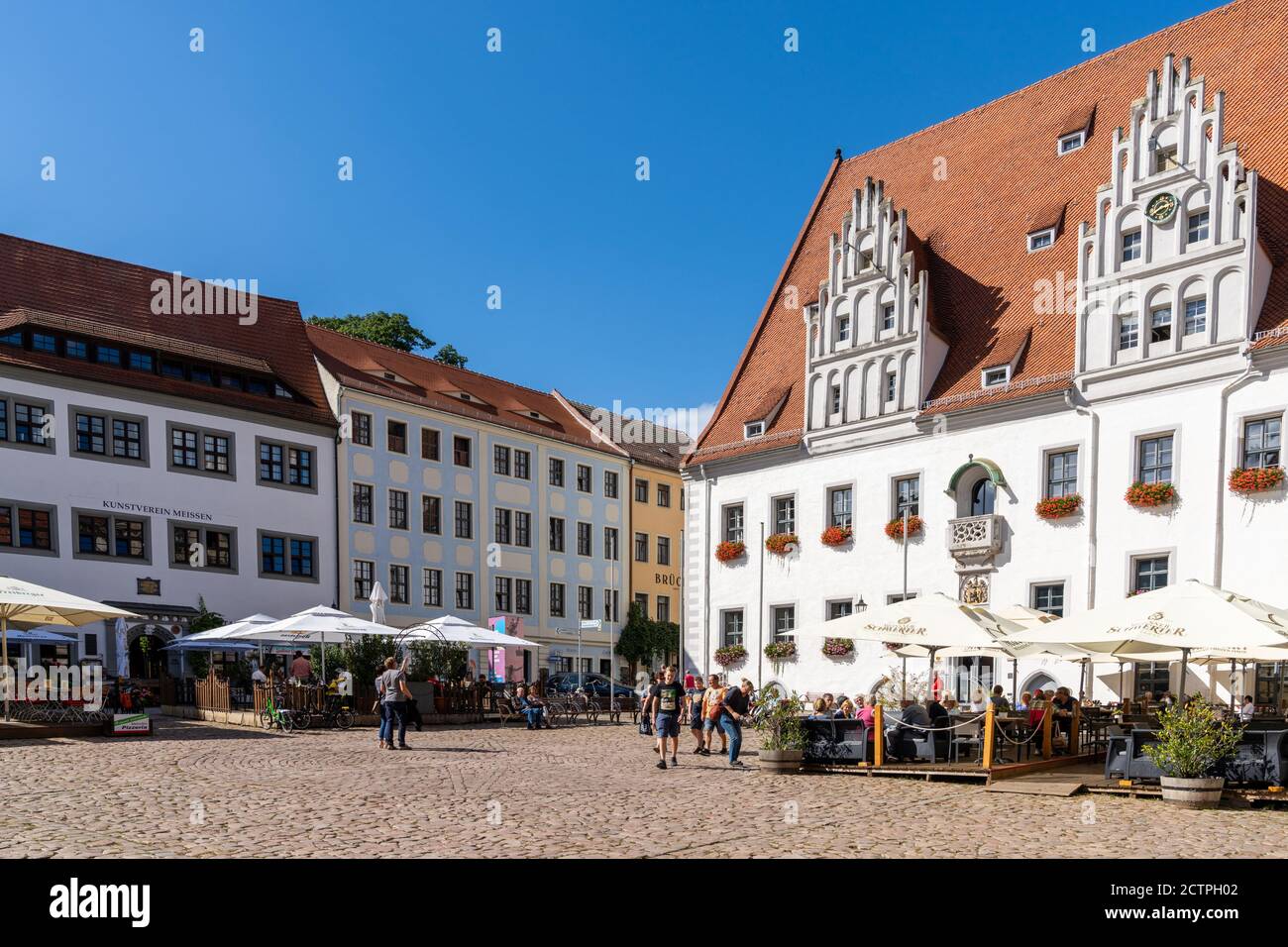 Meissen, Saxony / Germany - 10 September 2020: view of the town square ...