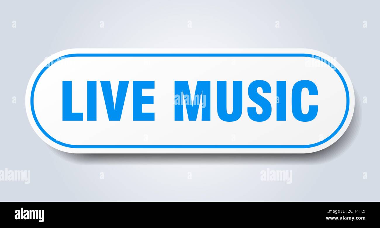 live music sign. rounded isolated sticker. white button Stock Vector ...