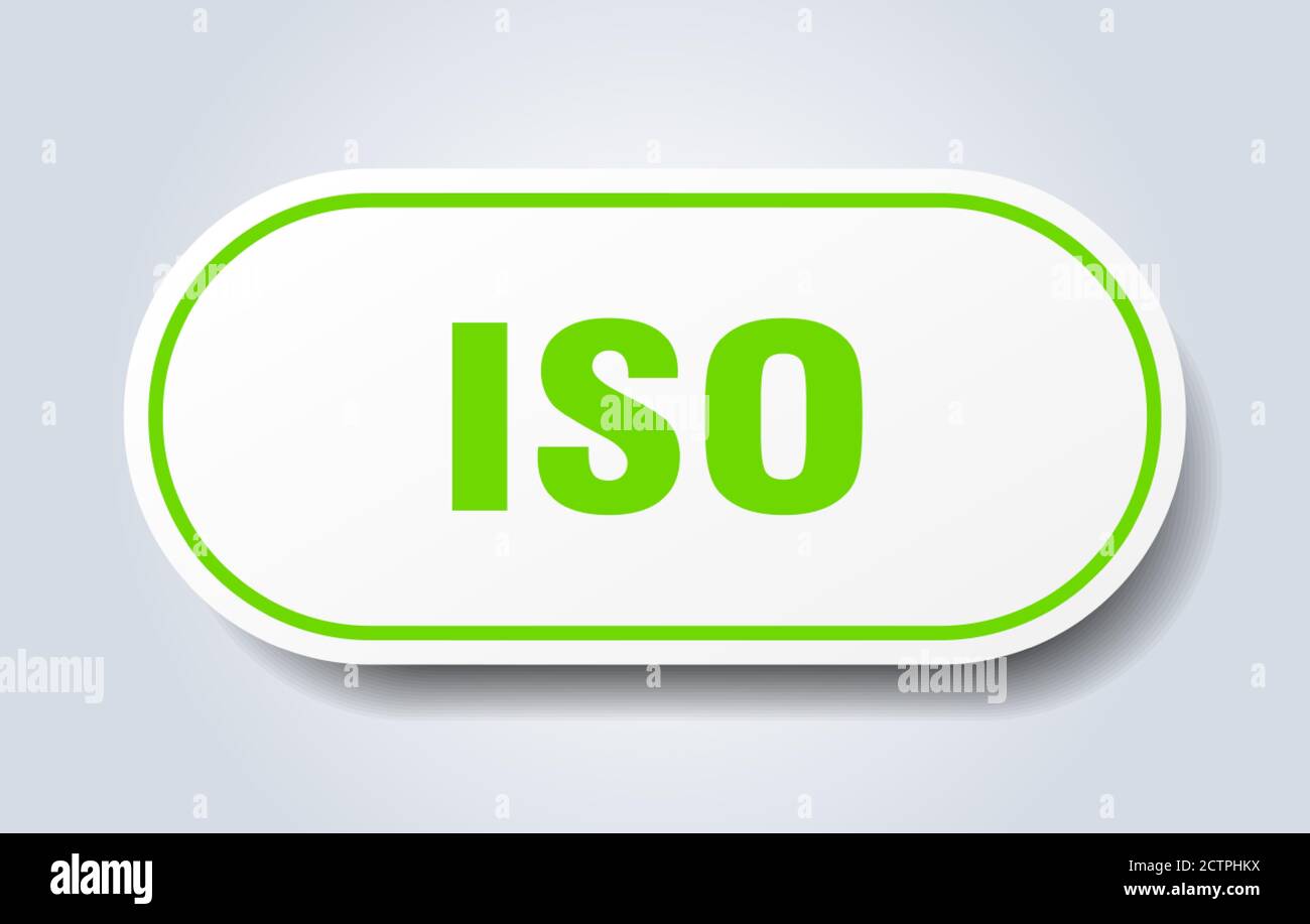 iso sign. rounded isolated sticker. white button Stock Vector Image ...