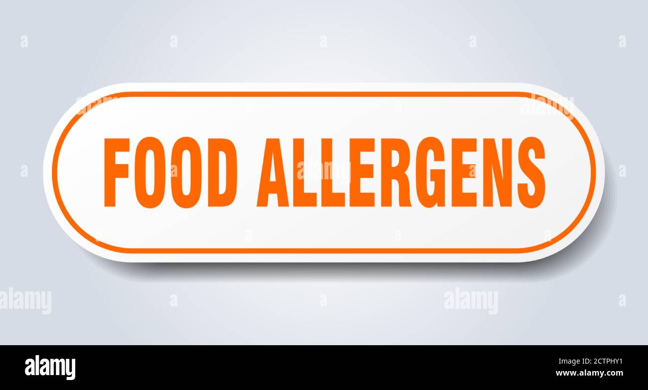 food allergens sign. rounded isolated sticker. white button Stock ...