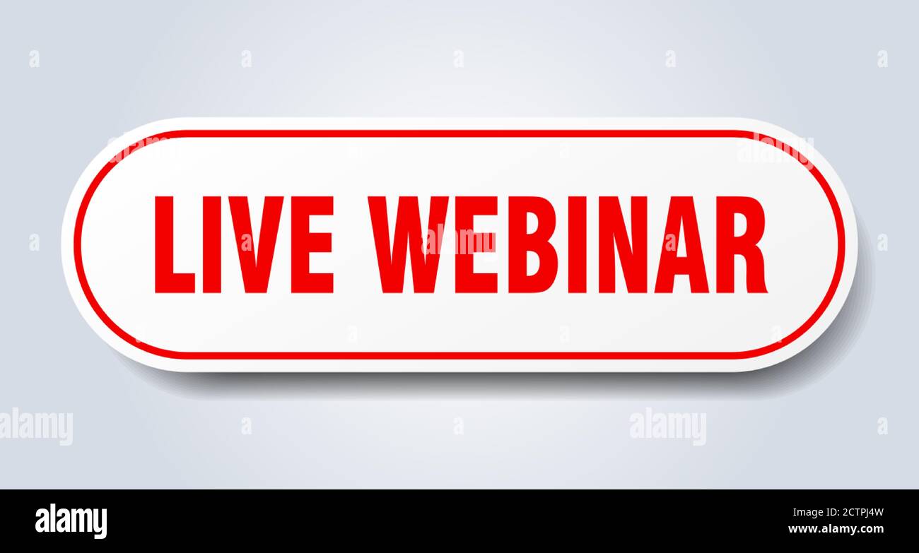 live webinar sign. rounded isolated sticker. white button Stock Vector ...