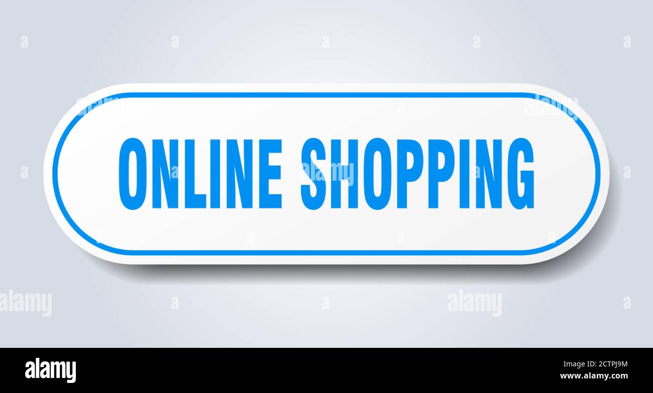 online shopping sign. rounded isolated sticker. white button Stock ...