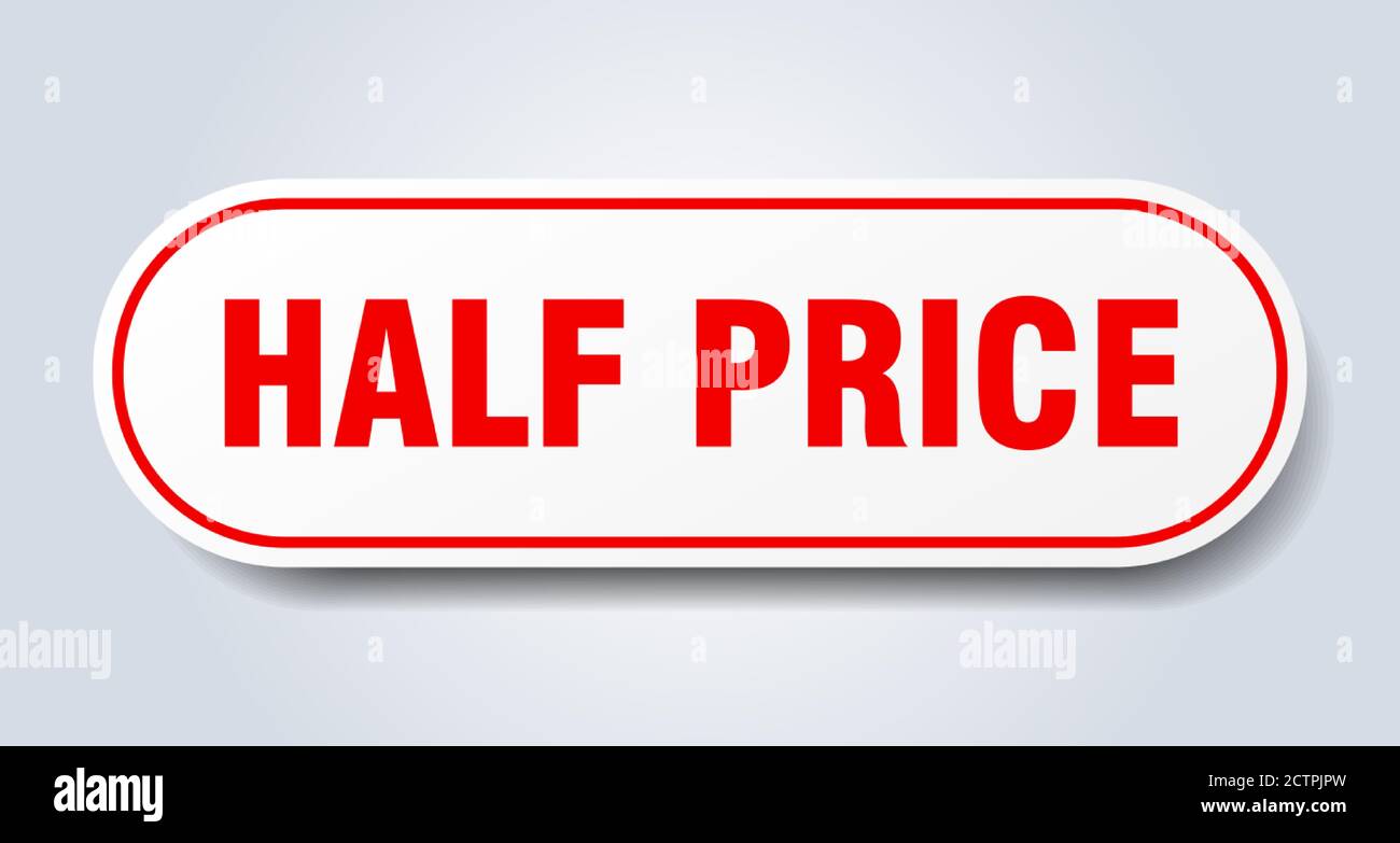 half price sign. rounded isolated sticker. white button Stock Vector ...