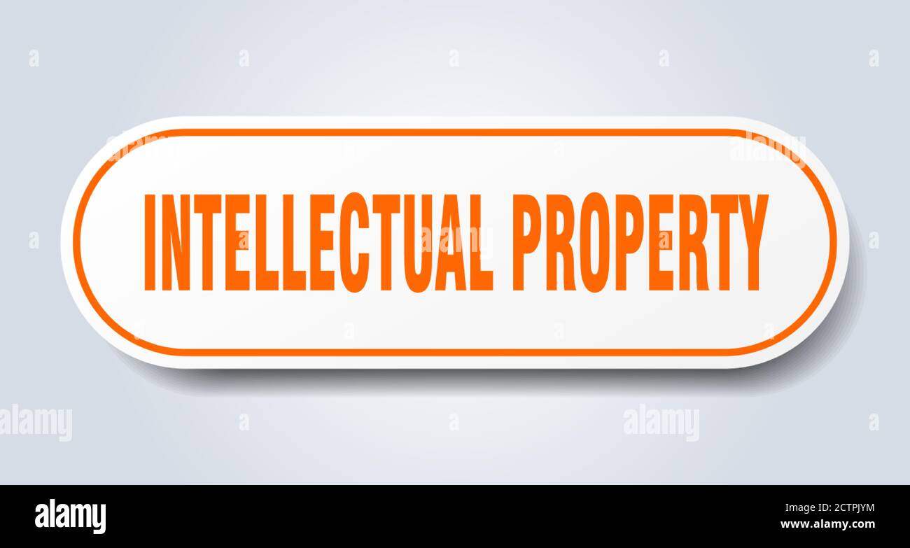intellectual property sign. rounded isolated sticker. white button ...