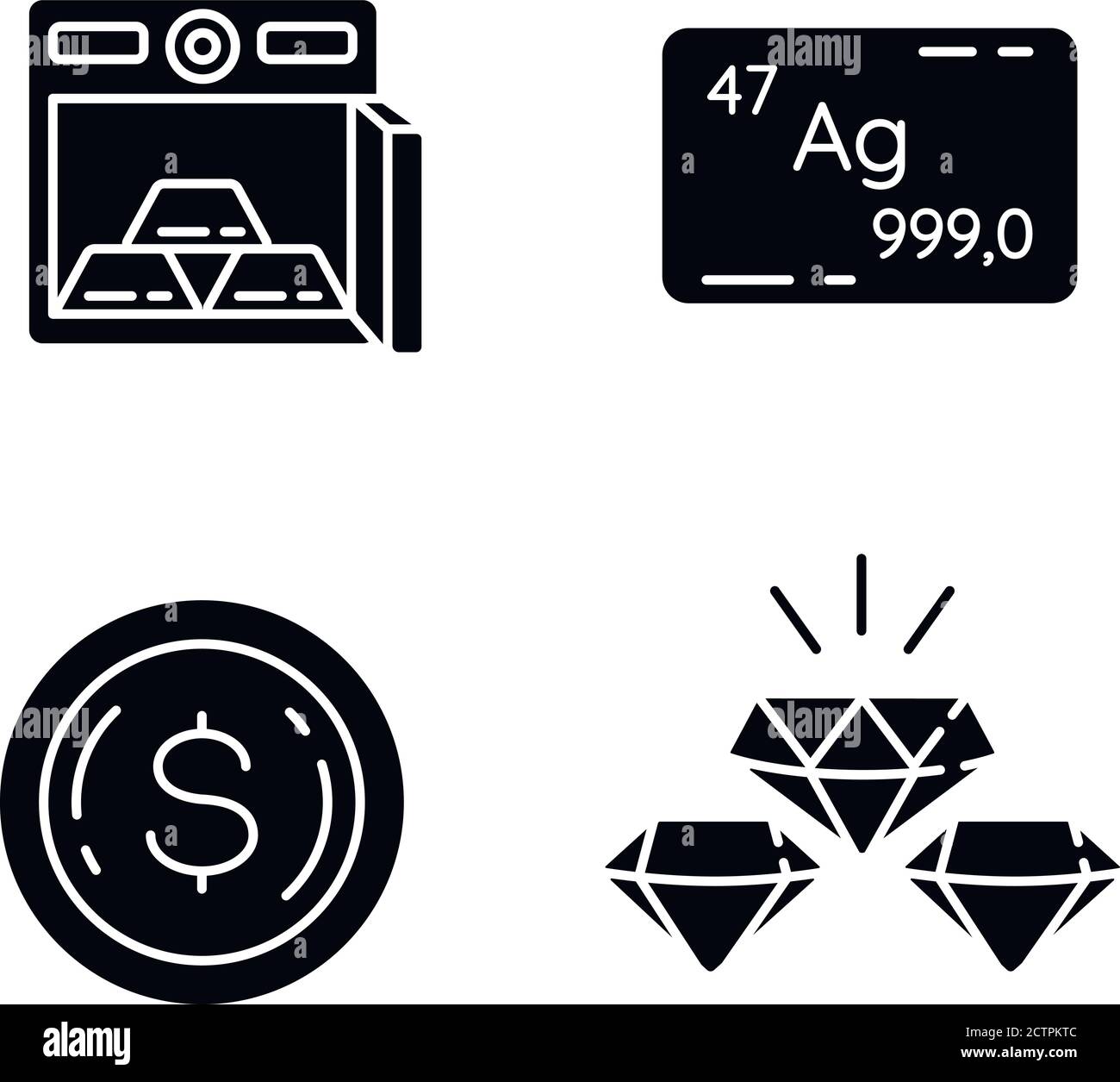 Precious metals gems black glyph icons set on white space Stock Vector ...