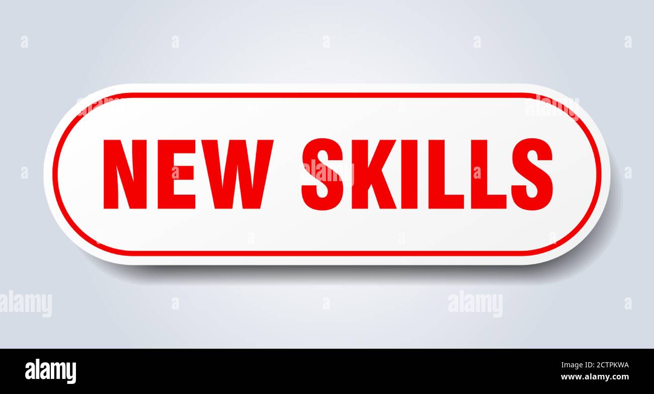 new skills sign. rounded isolated sticker. white button Stock Vector ...