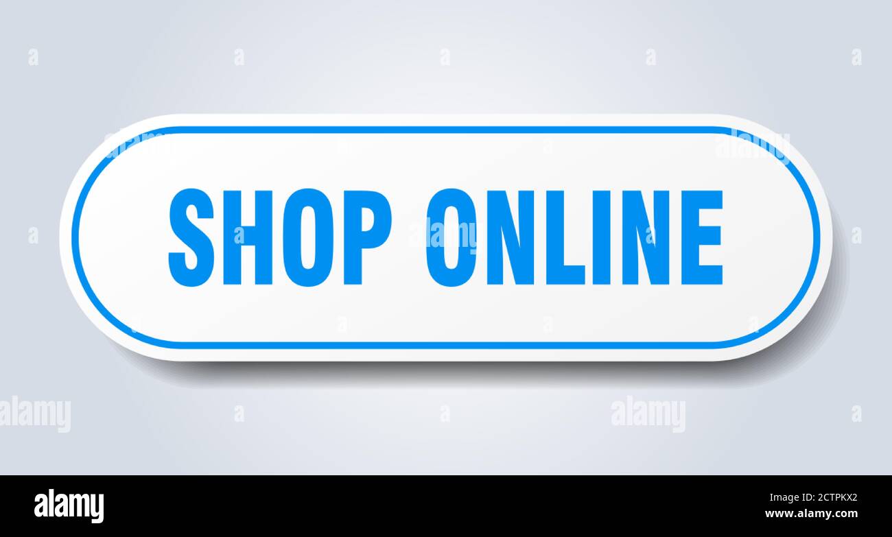 shop online sign. rounded isolated sticker. white button Stock Vector ...