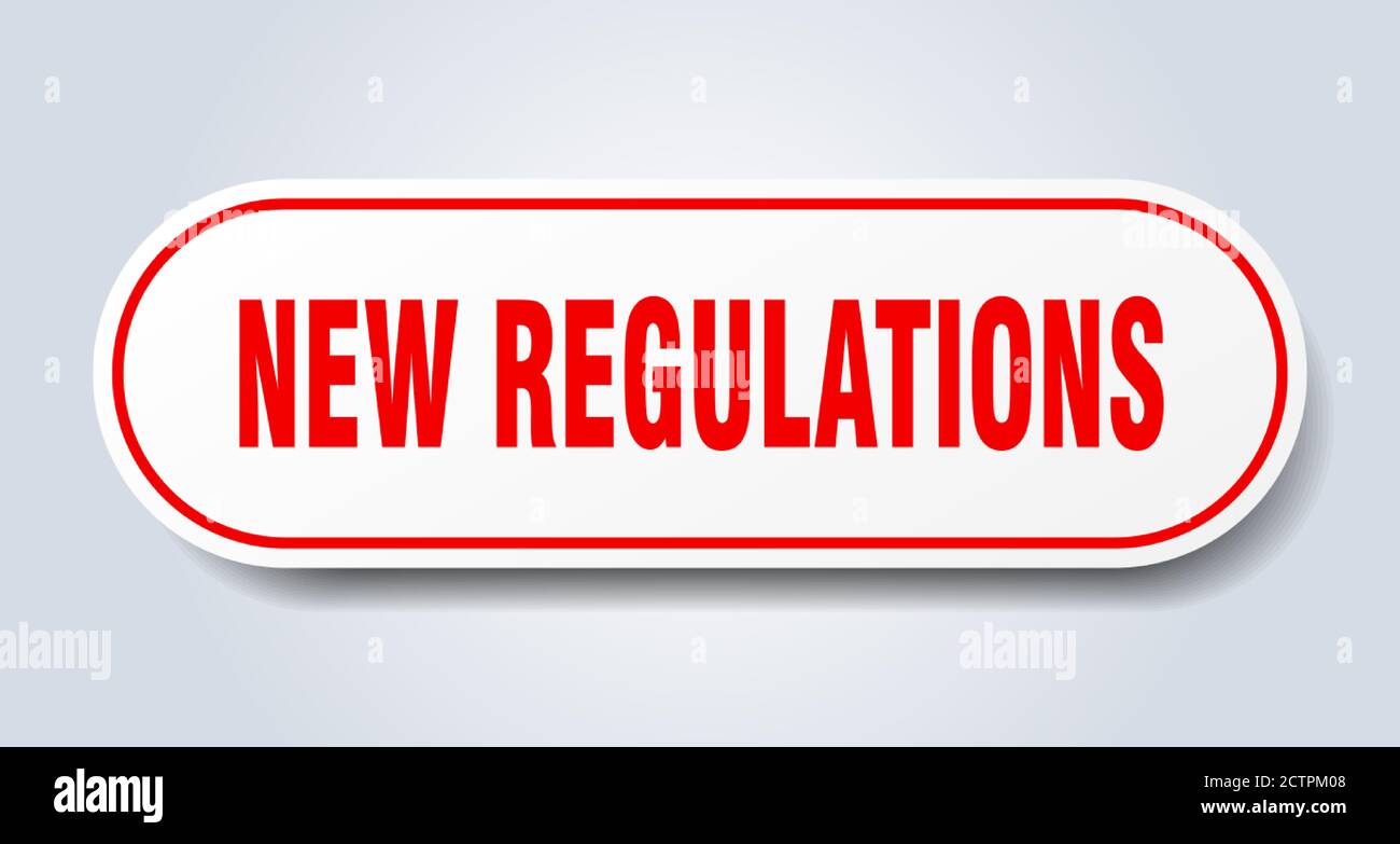 new regulations sign. rounded isolated sticker. white button Stock ...