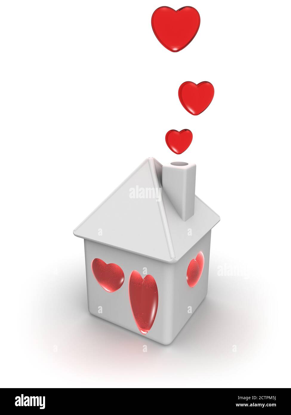 Valentine card. House with hearts. 3D render of a white house with ...