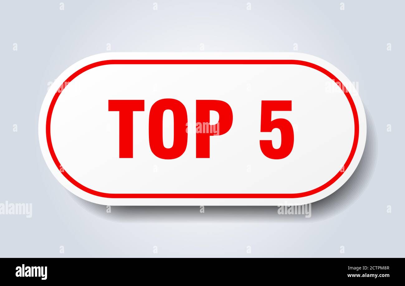top 5 sign. rounded isolated sticker. white button Stock Vector Image ...