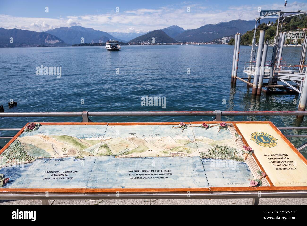 Tourist map alongside Lake Maggiore (Lago Maggiore) at Laveno, Lombardy ...