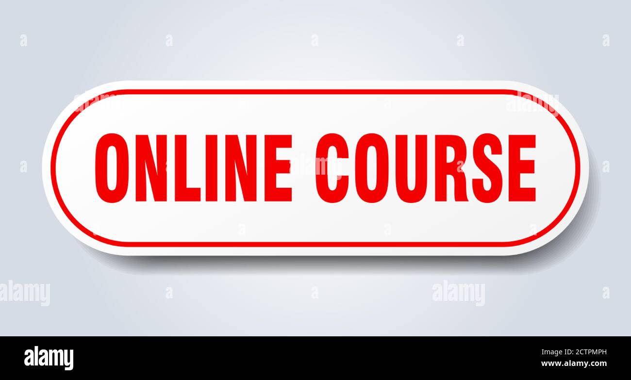 online course sign. rounded isolated sticker. white button Stock Vector ...