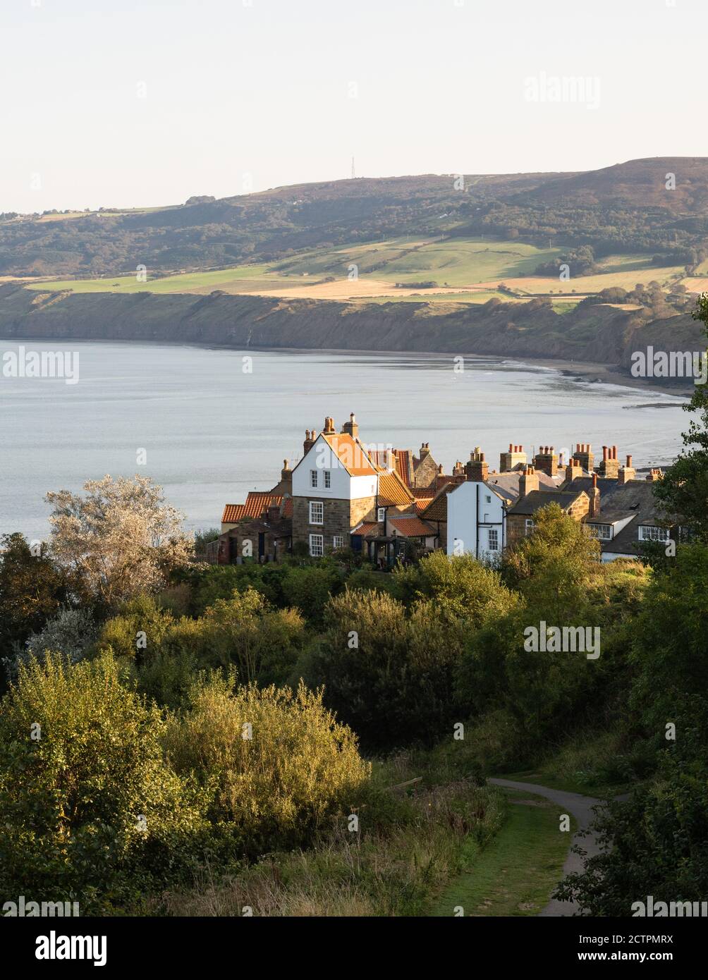 Robin Hoods Bay looking towards Ravenscar, North Yorkshire, England, UK ...